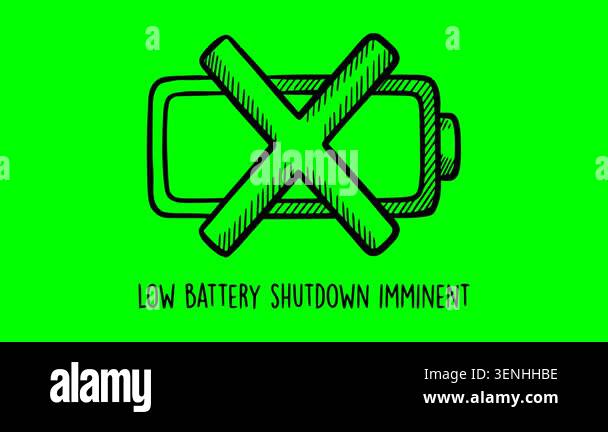 Hand drawn low battery animation with solid black fill blinking alert ...