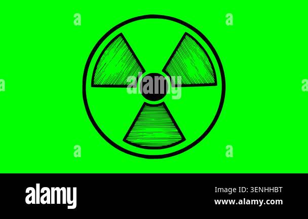 hand drawn style radioactive icon animation with a flashing white light ...