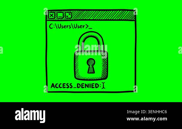 hand drawn cmd terminal animation with a closed padlock and access ...