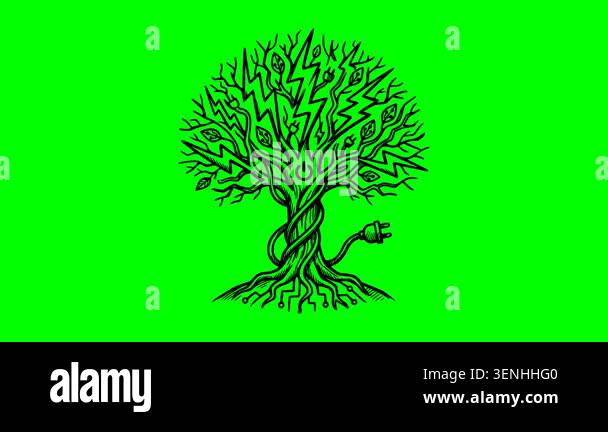 concept animation of an eco electric tree with power plug and lightning ...