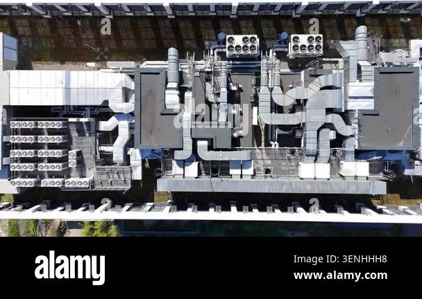 Modern office building ventilation system with interconnected ducts and ...