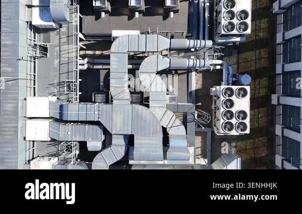 Modern office building ventilation system with interconnected ducts and ...