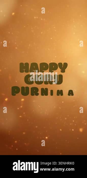 Animated Happy Guru Purnima Greeting Text with Glowing Orange Bokeh ...