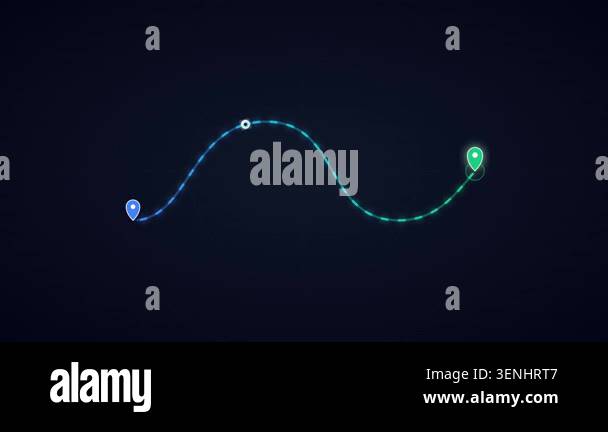 Navigation route journey animation with moving travel marker and ...