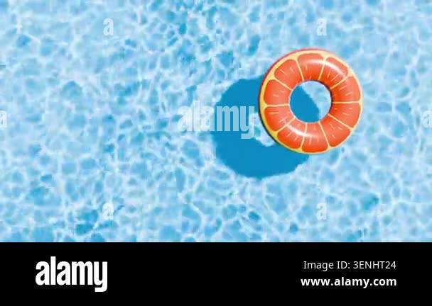 Orange swim ring in the empty clear pool. Swimming pool top view. 3d ...