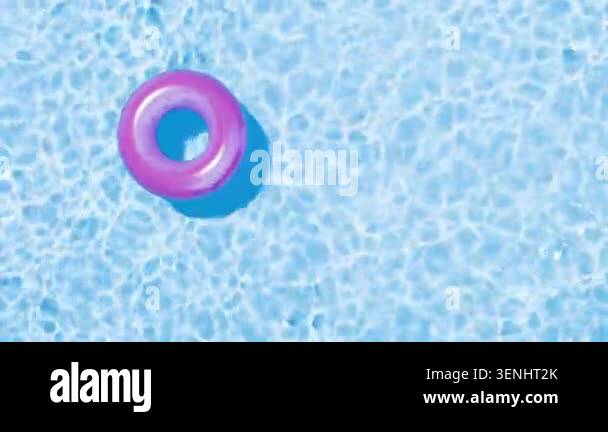 Swim ring in the empty clear pool. Swimming pool top view. 3d rendering ...