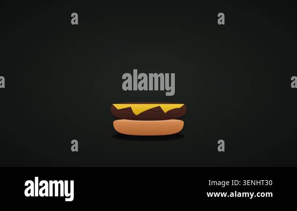 Burger assembly animation with layered ingredients and food preparation ...