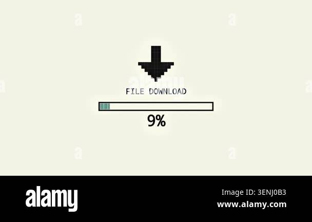 Pixelated file download progress bar animation 0 to 100 percent retro ...