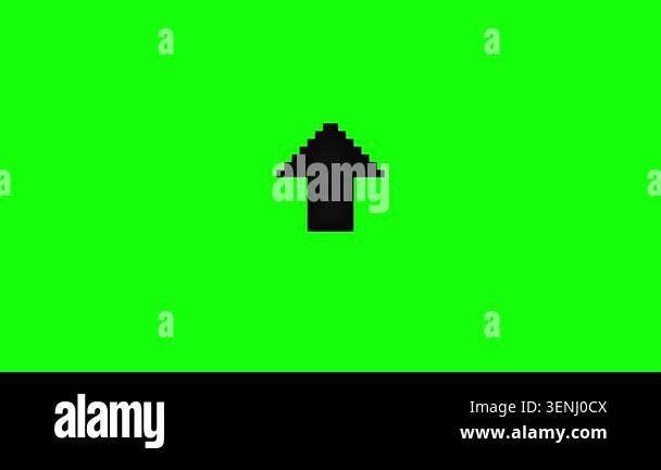 Pixel art black arrow pointing up on green screen for digital direction ...
