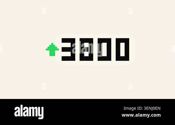 Digital pixel art counter with green up arrow rapidly increasing ...
