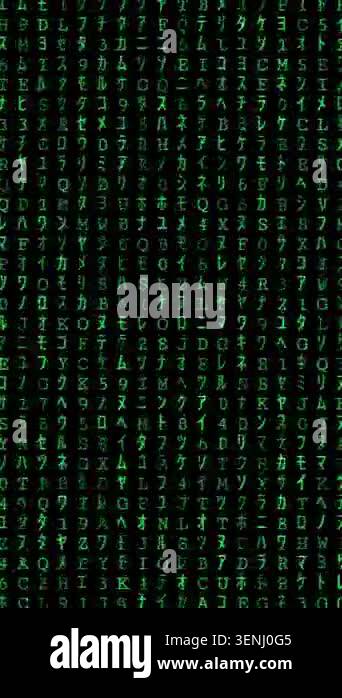 Digital rain green scrolling alphanumeric characters matrix code ...