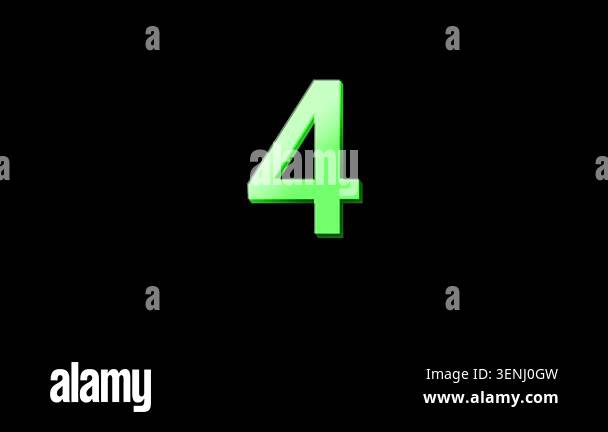 Green 3D countdown from five to zero on black background for intro and ...