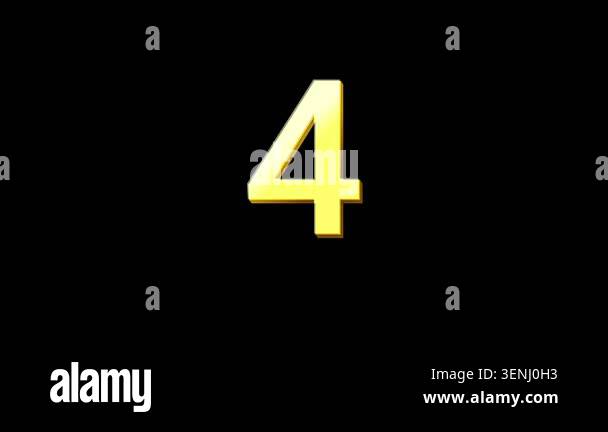 Golden countdown from five to zero on black background numeric sequence ...