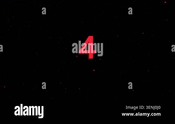 Red 3D numbers counting down from five to zero on a dark starry ...