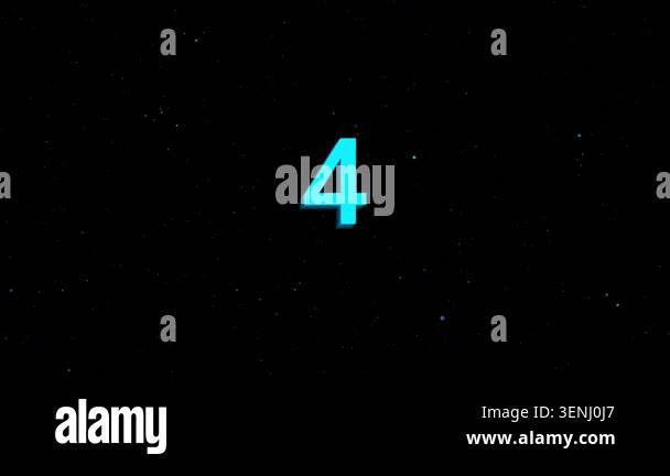 Animated 3D digital number countdown from 5 to 0 with sparkling ...