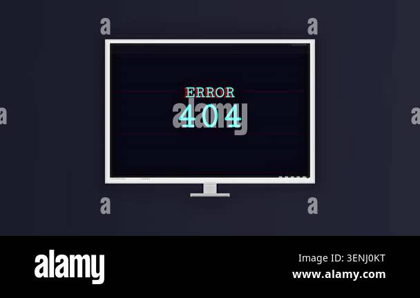 Computer Monitor Showing Error 404 Message with Glitch Effect and Retro ...