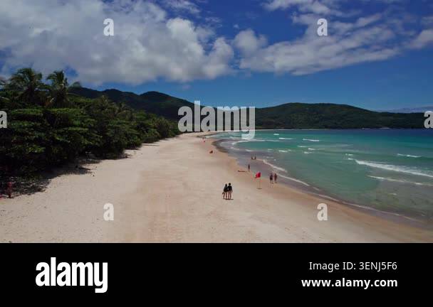 Aerial view of Lopes Mendes beach on Ilha Grande with clear water and ...