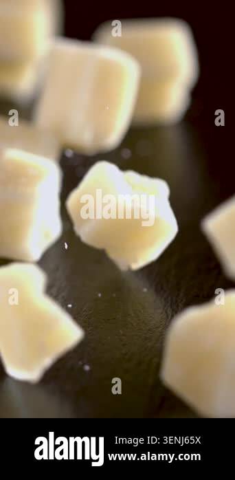 Ultra Slow Motion Cheese Cubes Bouncing Macro Collisions Stock Video ...