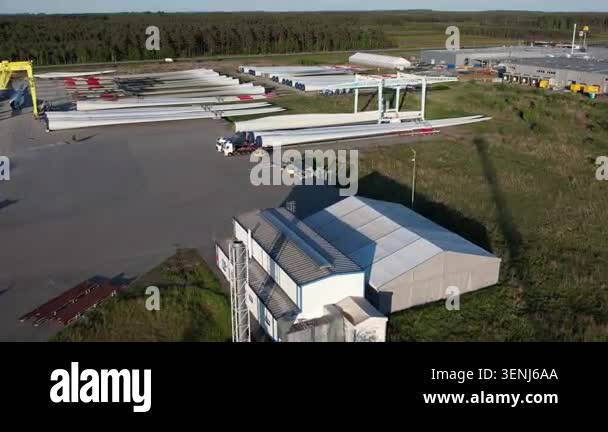 Aerial View of Wind Turbine Blade Manufacturing and Logistics Hub at ...