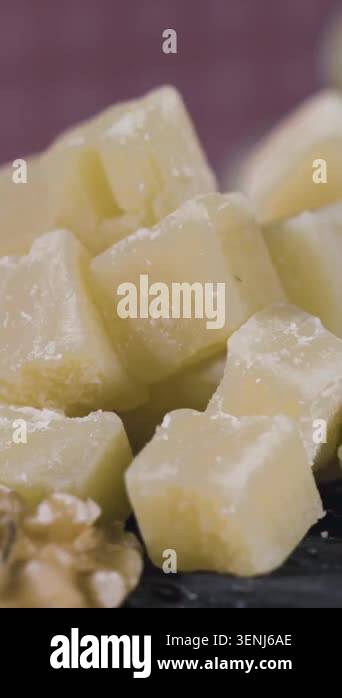 Super Slow Motion Super Slow Motion Closeup Cheese Cubes Powdered Rind ...
