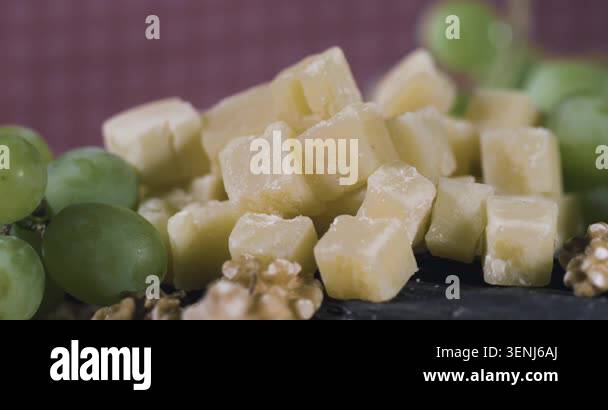 Super Slow Motion Super Slow Motion Cheese Cubes Grapes On Slate ...