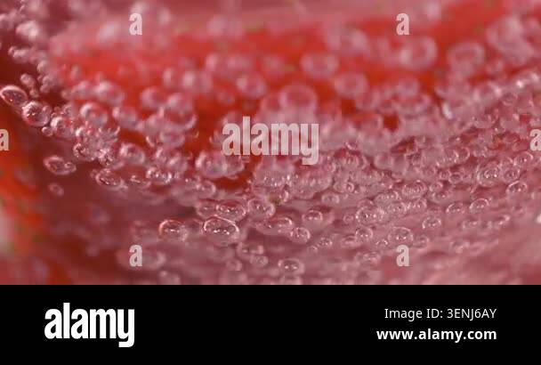 Super Slow Motion Fresh Strawberry Covered With Rising Bubbles, Super ...