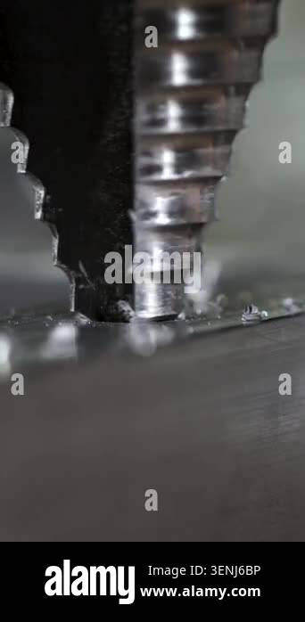 Super Slow Motion Macro Drill Bit Pressing Into Metal Stock Video ...