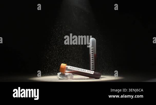 Super Slow Motion Particle Cloud And Shimmer Around Upright Vial Under ...
