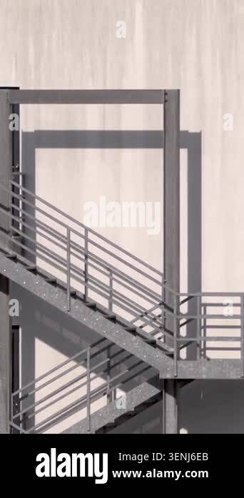 Closeup Metal Staircase Concrete Facade Showing Angled Steps, Railings ...