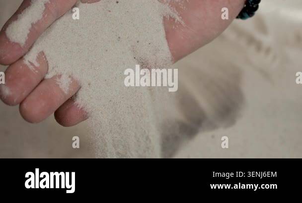 Palm Sifting Sand Super Slow Motion, Closeup Of Caucasian Hand Stock ...