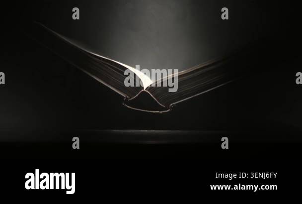 Super Slow Motion Open Book Pages Bathed In Holy Beam Slow Motion With ...