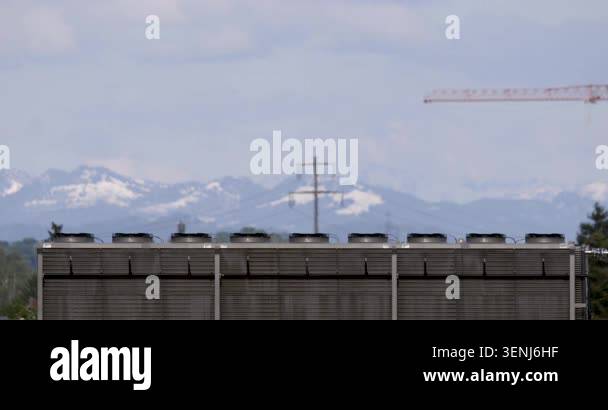 Industrial Rooftop Wall With Mountain Backdrop, Metal Ventilation ...