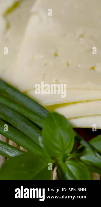 Super Slow Motion Super Slow Motion Sliced Cheese Basil Thin Pale ...