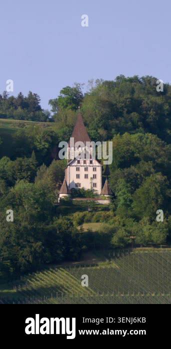 Weinfelden Hilltop Castle Aerial Approach, Drone Pilot Framing Medieval ...