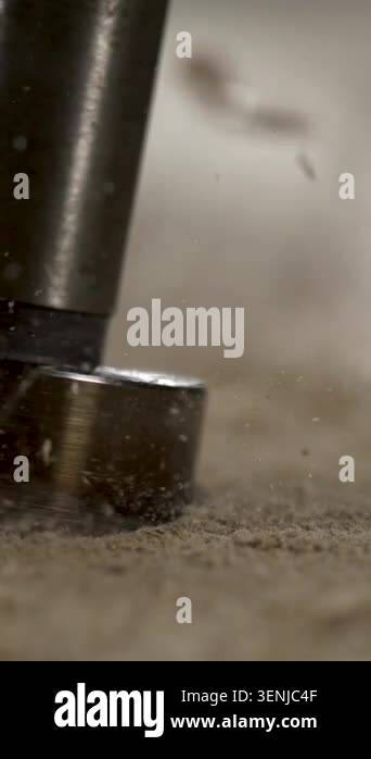 Super Slow Motion Macro Press Tip Compressing Wood Dust, Heavy Metal ...