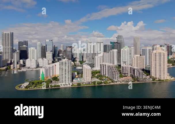 Miami Brickell coastline from drone. Miami skyline. Miami business ...