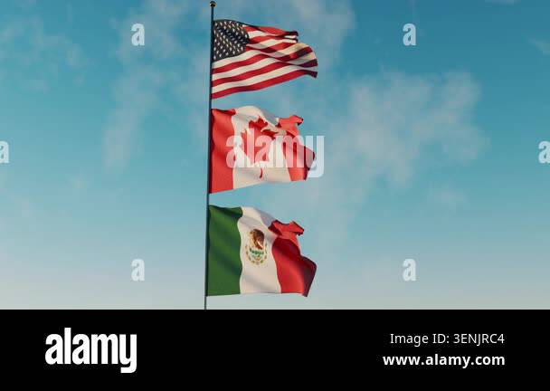 USA, Canada, and Mexico flags flying together in the wind for 2026 ...