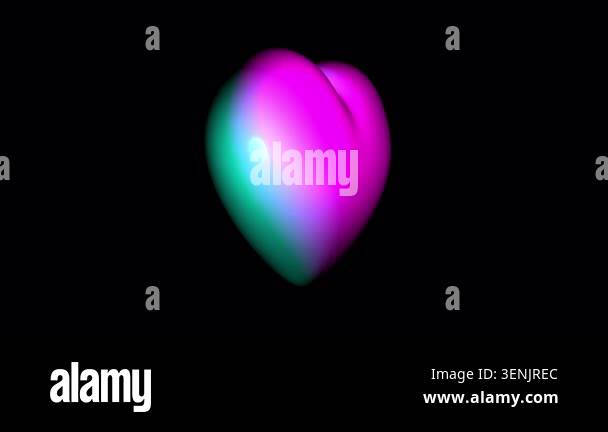 Glowing colorful 3d heart pulsing and beating against a seamless black ...