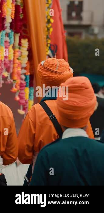 Indian prayer to the Sikh guru near the chariot with the sacred text in ...