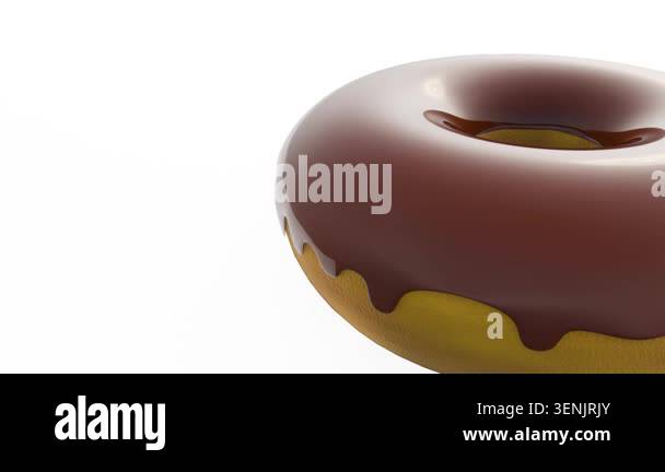 A 3d animation of glossy chocolate-glazed donut spins in a continuous ...