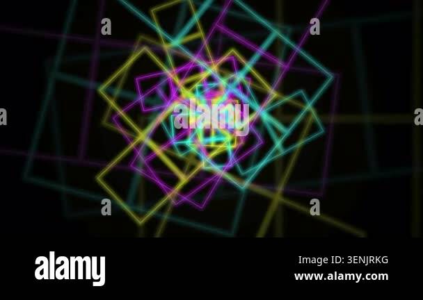 abstract neon warp vortex with chaotic geometric squares and glowing ...