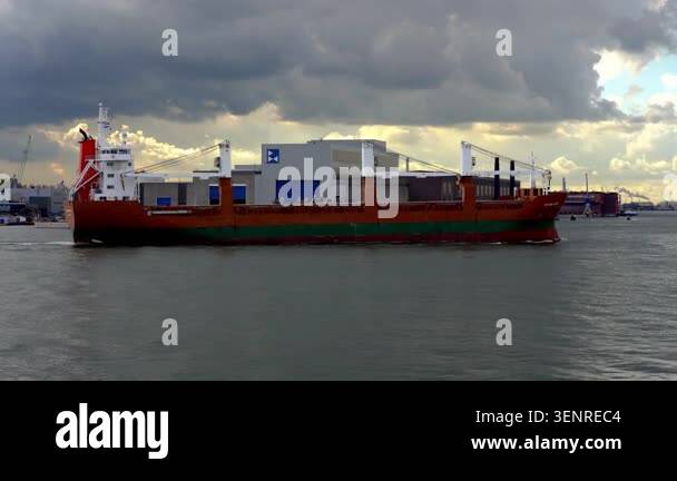Multipurpose Cargo Ship Sailing Through Nieuwe Maas, Rotterdam ...