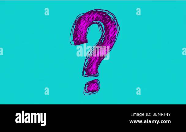 Pink scribbled question mark pulsing and wobbling on teal background ...