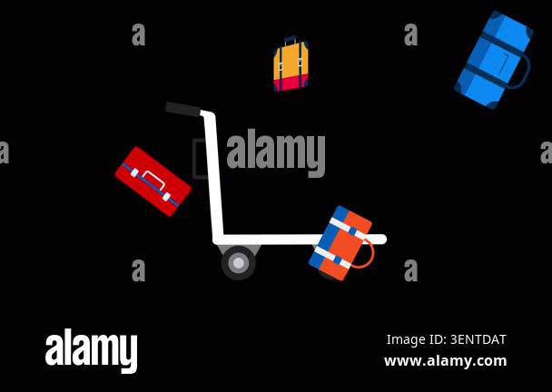 Travel luggage and suitcase icons falling down motion background ...