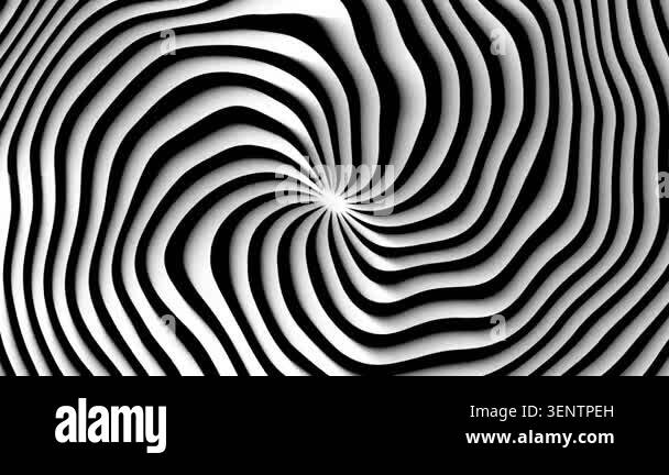 Hypnotic black and white optical illusion with swirling spiral lines ...
