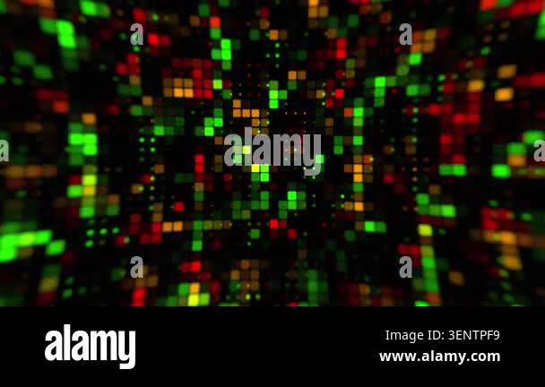 Dynamic digital grid background with green, red, and orange pixels ...
