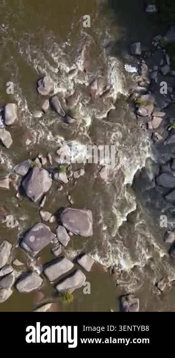 Aerial view of Southern Bug river and granite mountains, summer ...