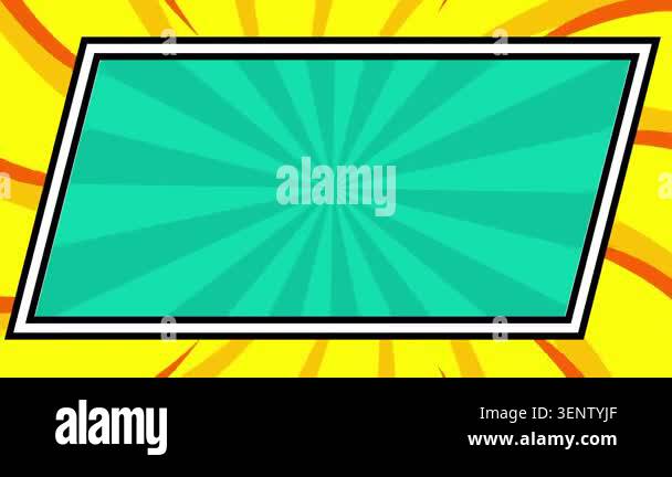A comic-style banner featuring a bold teal rectangular frame on a ...