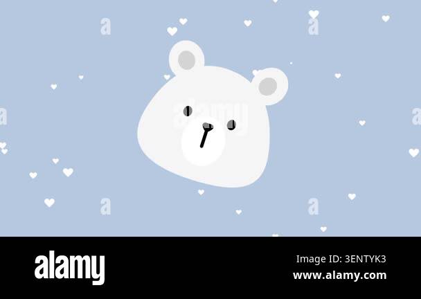 A single adorable white polar bear face on a soft blue snowy background ...