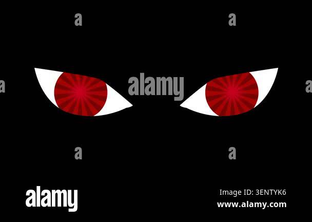 A dark black background with two glowing red menacing eyes and sharp ...